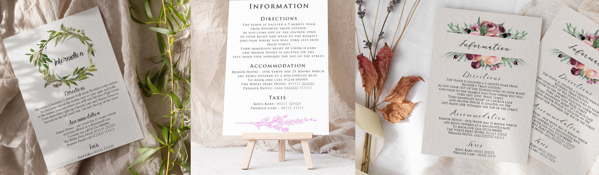 Information Cards – Occasions by Rebecca Ltd