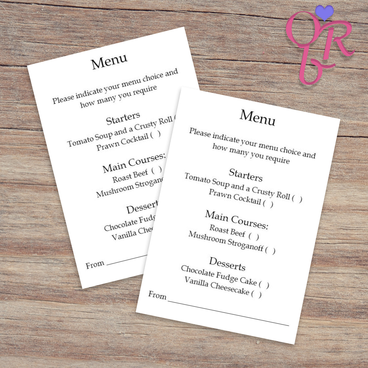Menu Choice Cards – Occasions by Rebecca Ltd